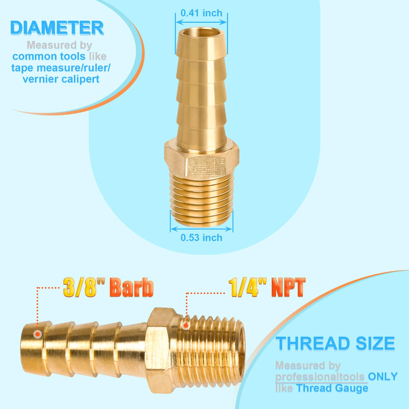 6 Pcs Brass Hose Barb Fittings, 1/4 NPT to 3/8 Barb, Barbed Hose Fittings, Male Thread Hose Barb ...