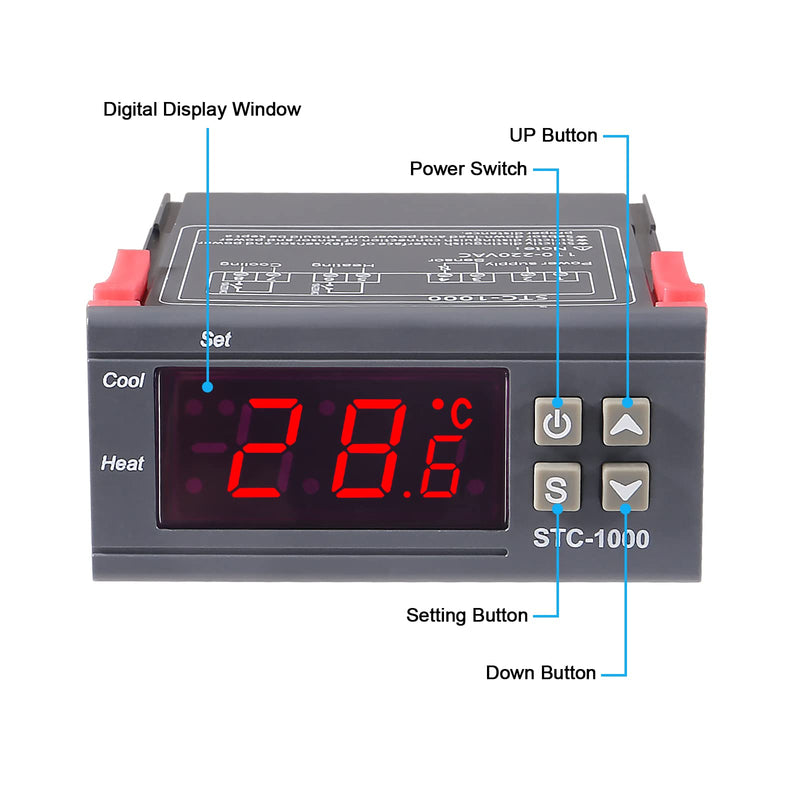 2pcs STC-1000 DC 110V-220V 10A Digital LED Temperature Controller Thermostat Control Switch 2 ...