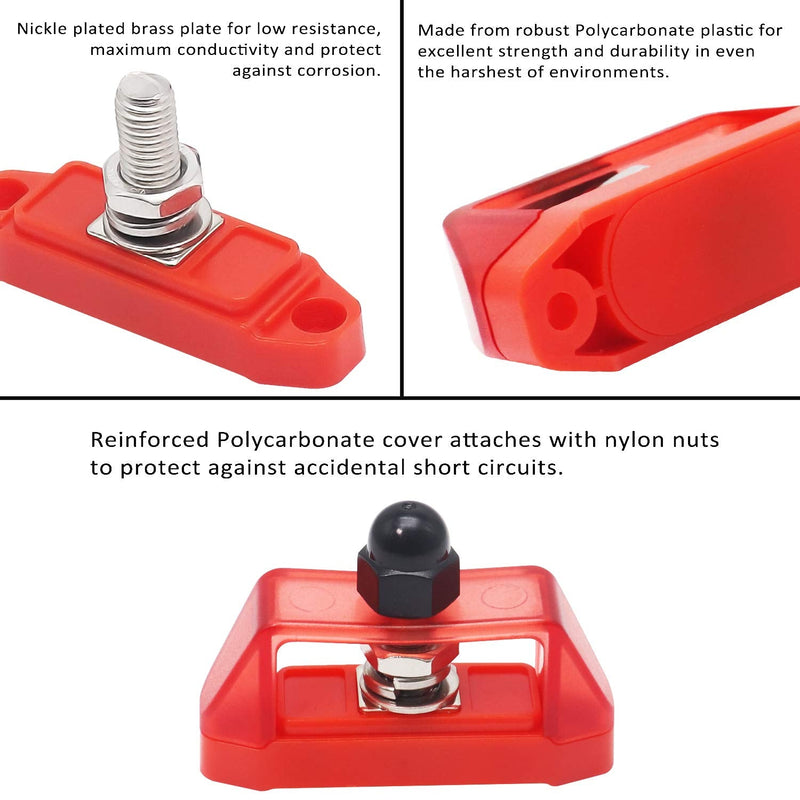 RECOIL S1P-38 Busbar Single 3/8” Studs Power Distribution Block with Ring Terminals Bus Bar Pair ...