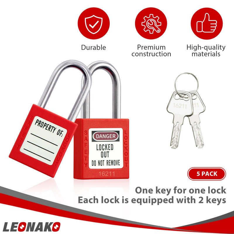 Lockout Tagout Locks, 5 Red Loto Lock Set, Safety Locks Keyed Different, 2 Keys per Locks, OSHA ...