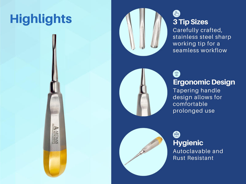 Dental Straight Extraction Elevators Root Tip Elevator Gouge Elevator 2mm 3mm 4mm Set of 3 ...
