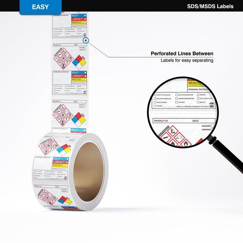 SDS OSHA Data Labels 4 x 3 Inches, Roll of 250 Stickers for Chemical Safety, GHS Pictograms ...