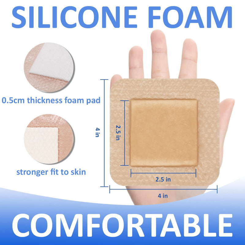 Dr. Med Silicone Foam Dressing 4"x4", Waterproof Border Adhesive Wound Care Pad, Central Super ...