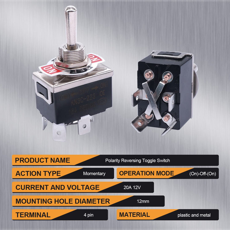 mankk Reverse Polarity Momentary Toggle Switch 12V DC 20A DPDT (On)-Off-(On) 4 Pin Motor Control ...