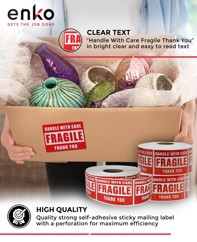 enKo - 2 x 3 Inch Fragile Stickers Handle with Care Warning Packing Shipping Label - Permanent ...