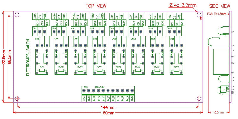 Electronics-Salon 8 Channel DPDT Signal Relay Module Board (Operating Voltage: DC 12V) Operating ...