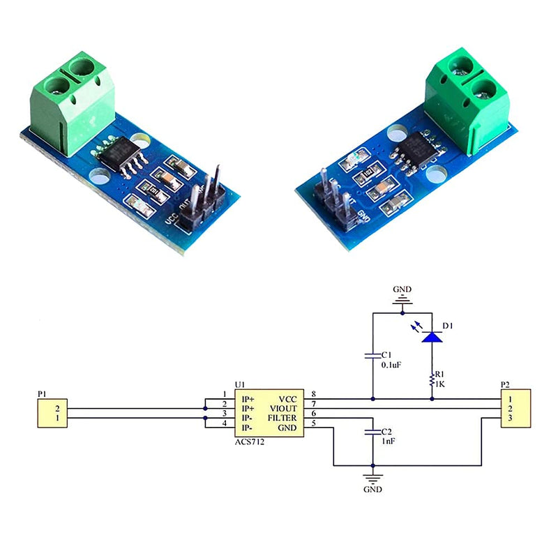 ACS712 Hall Effect Current Sensor Module 5A 20A 30A Range + Voltage ...