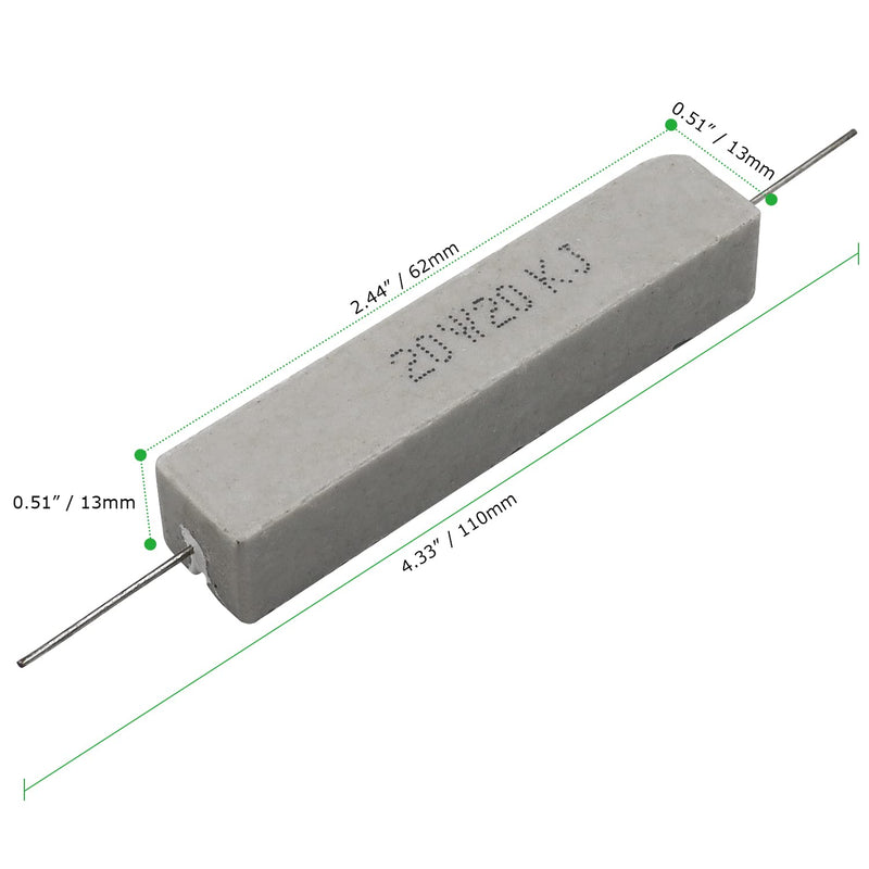 Cement Resistor,10 PCS 20W 20K Ohm 5% Axial Lead Wire Resistor White ...