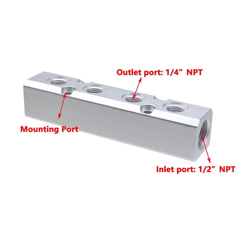 Antrader 4 Way Pneumatic Manifold Air Distribution Block,4 Way 6 Port ...