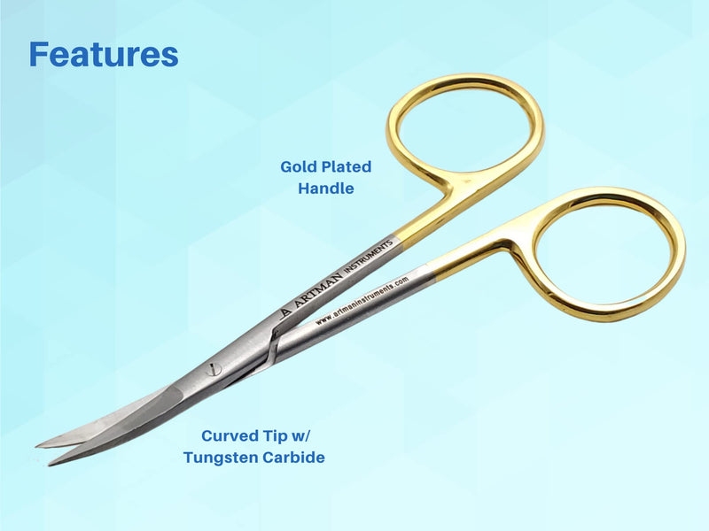 Scissors 4.5 inch curved Gold Plated handle Dental Surgical Gum ...