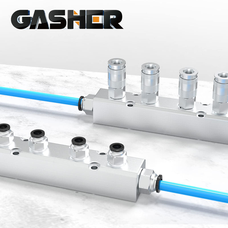 GASHER 2PCS Aluminum 4 Way 6 Port Pneumatic Manifold Air Distribution ...