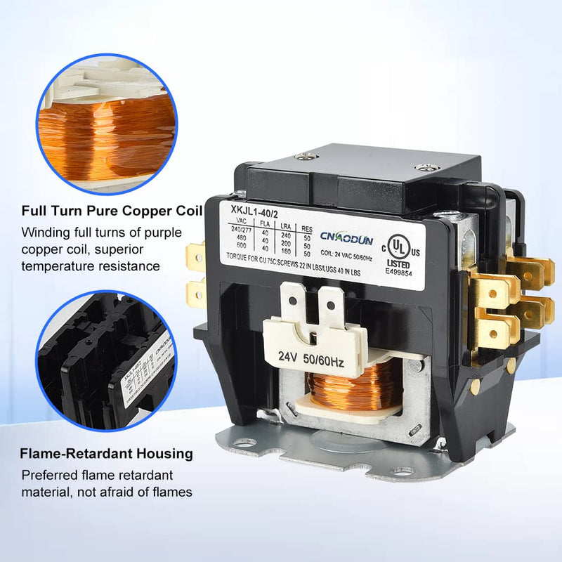 HVAC Contactor Air Conditioner Contactor 2 Pole 40 Amp 24V Coil ...