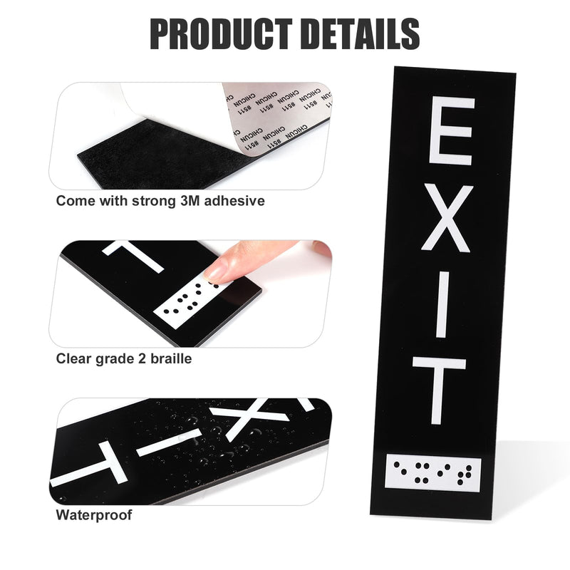 4pcs Vertical Exit Sign with Braille, 7x2 Inch Acrylic Exit Signs for ...