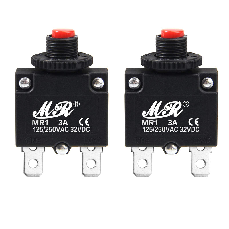 3 Amps Thermal Circuit Breakers 125/250V AC 32V DC Push Button Manual ...