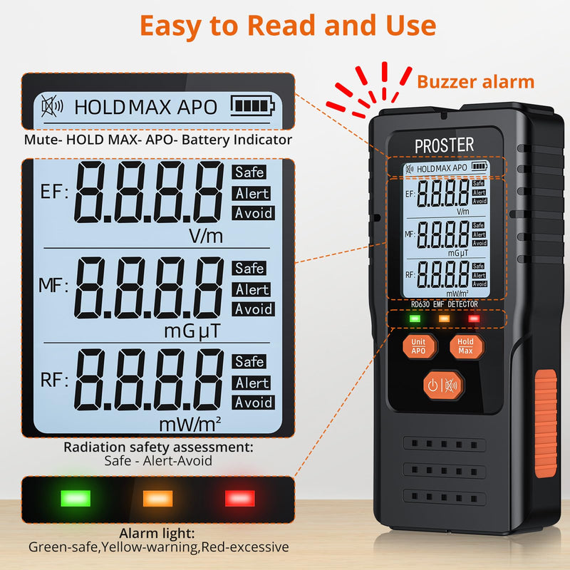 Proster EMF Meter, 3in1 Digital Electromagnetic Field Radiation ...