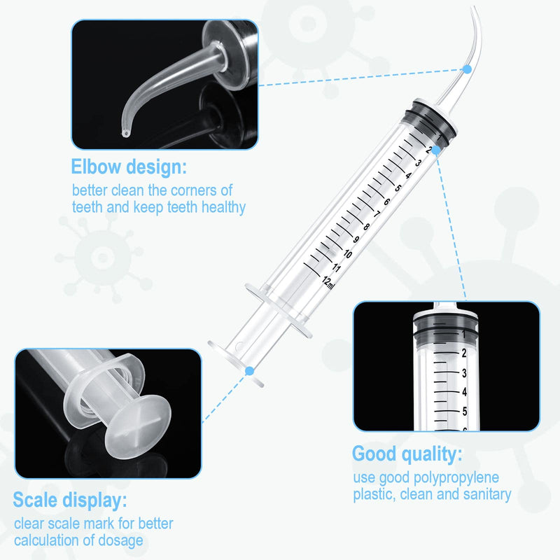 50 Pieces 12ml Dental Syringe with Curved Tip Measurement Disposable ...