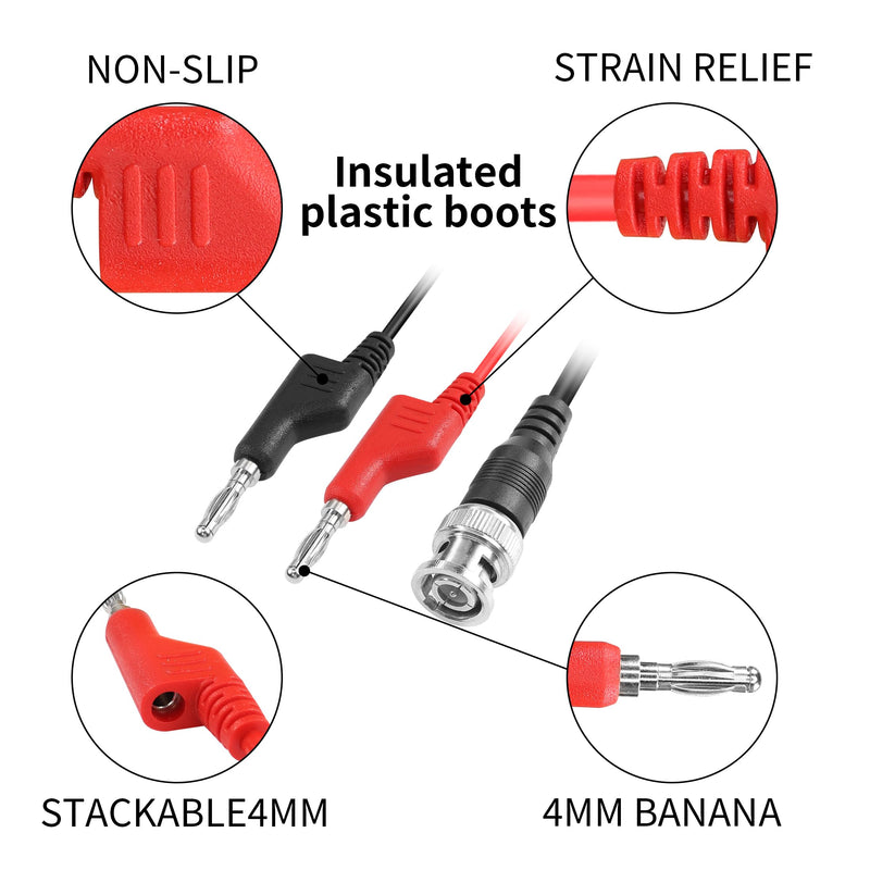 YACSEJAO BNC Test Leads 4.2FT/1.3M BNC to 4mm Stackable Banana Plug ...