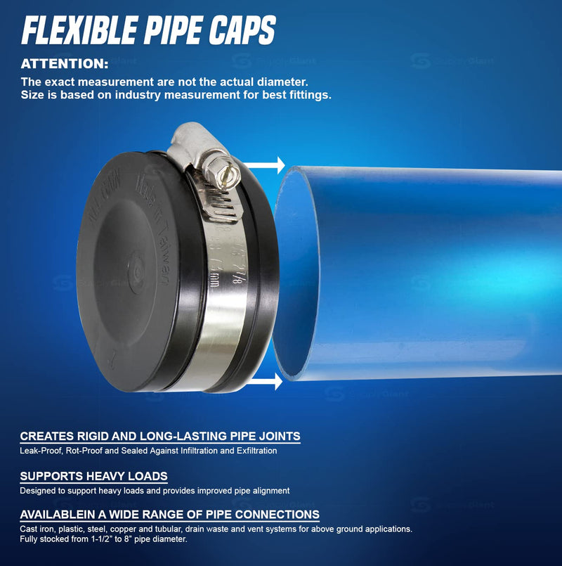 3942 Flexible PVC Pipe Cap with Stainless Steel Clamps, 2.4" Inner ...