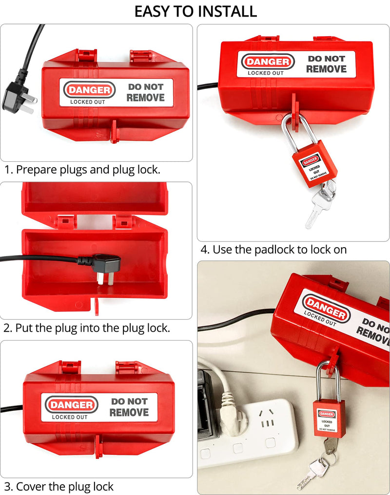 QWORK Plug Lockout Device, 220 Volt Power Cord Lockout, Electrical ...