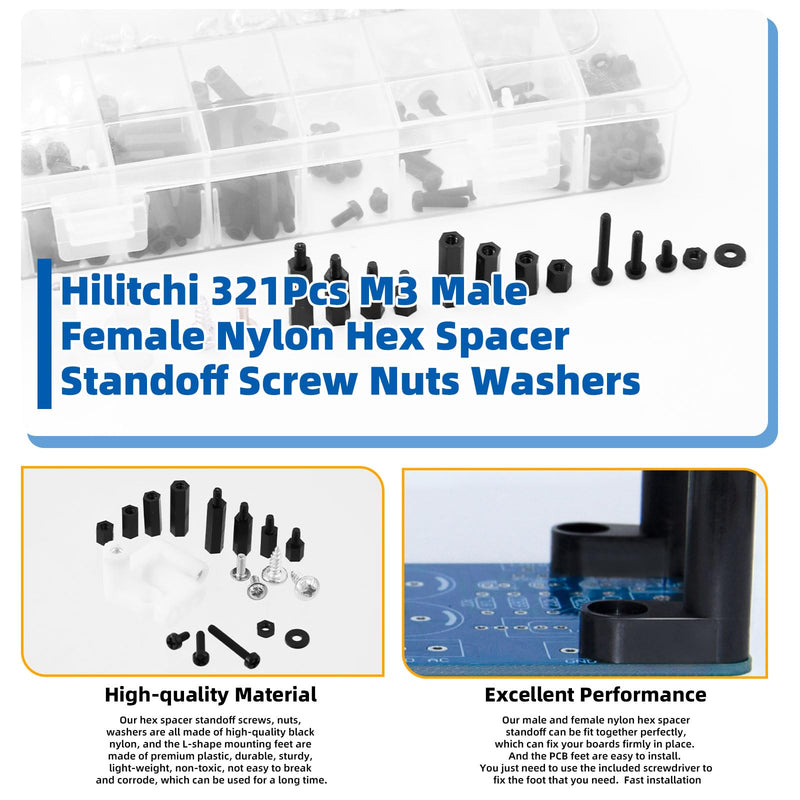 Glarks 321Pcs M3 Male Female Nylon Hex Spacer Standoffs and L Type PCB ...