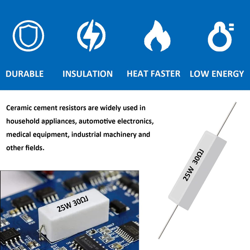 smseace 5pcs 25W 30ohm Ceramic Cement resistors ±5% Tolerance Cement ...