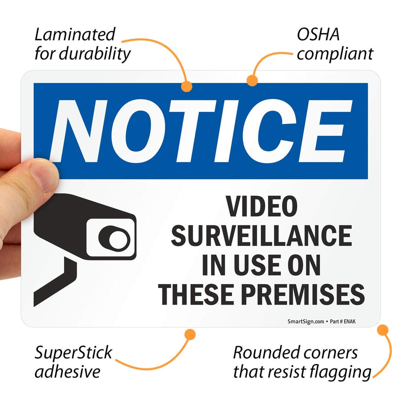 SmartSign (Pack of 4) 5 x7 inch “Notice - Video Surveillance in Use On ...