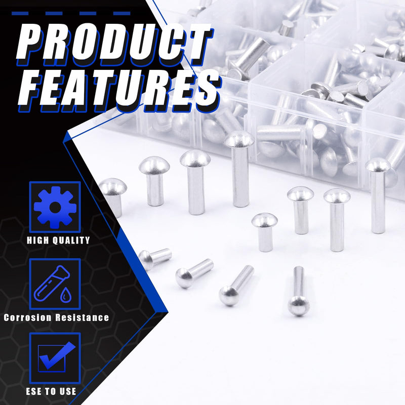 Glarks 300Pcs M4 M5 M6 Aluminum Brazier Head Solid Rivets Length 13mm ...