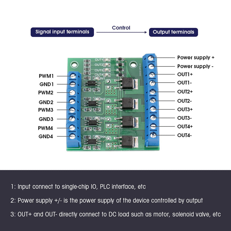 Mosfet Board PWM 4 Channel Mosfet Module PLC Amplifier Board 3-20V to 3 ...