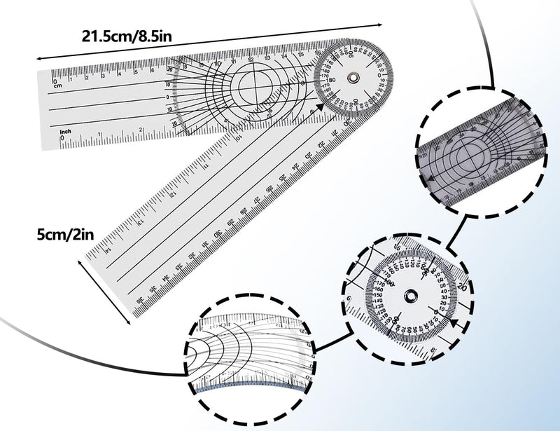 KAPSING Protractor, PVC Goniometer, Physiotherapy, Transparent 360 ...