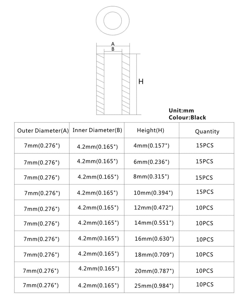 Metric Black OD 7mm ID 4.2mm ABS Plastic Round Unthreaded Spacers ...