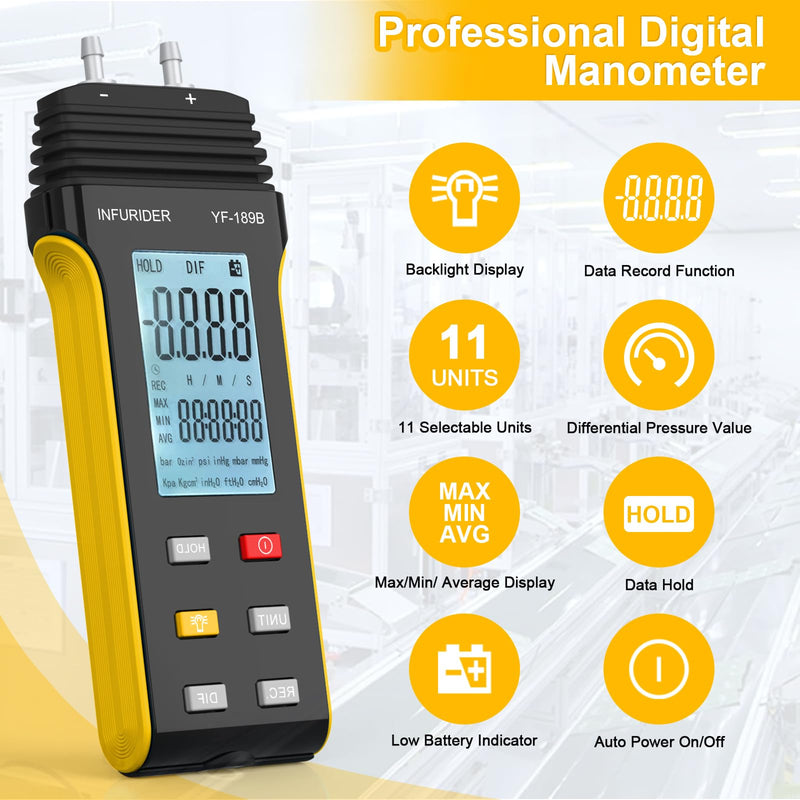 Manometer, HVAC Digital Manometer Gas Pressure Tester, Handheld Air ...