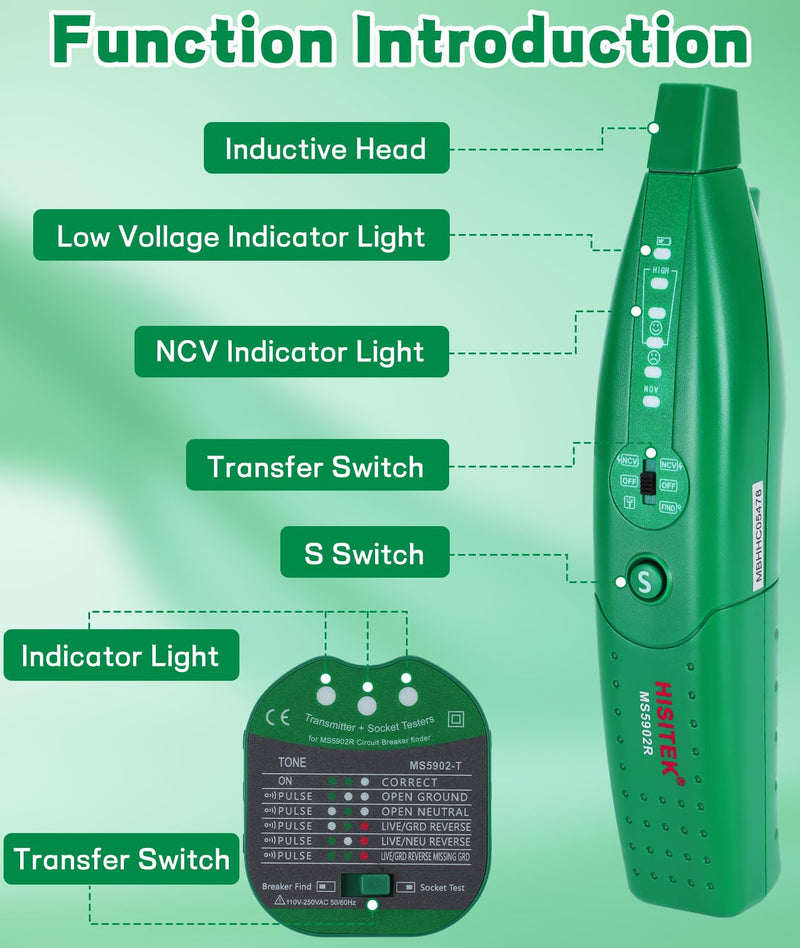 HISITEK Cable Tracker and Cable Break Detector, Circuit Breaker Finder ...