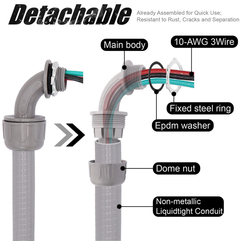 4FT 1/2-Inch Electrical AC Whip Kit,Nonmetallic Liquid Tight Flexible ...