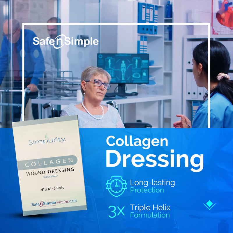 Collagen Dressing Pads - 4 x 4 in 5-Pack Collagen Pads for Wounds - Non ...