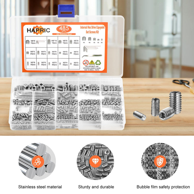 485 Pcs 14 Size Set Screw Assortment Kit M3/M4/M5/M6/M8 Head Socket Hex ...