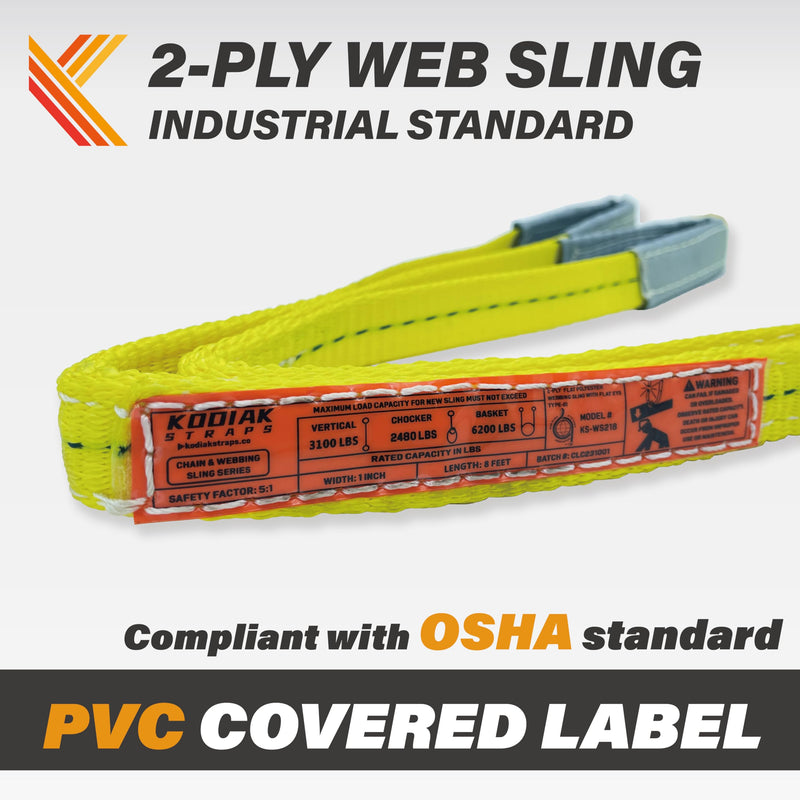 2-Ply Lifting Straps 1”x 4ft Webbing Sling Tree Saver 2Pack Heavy Duty ...