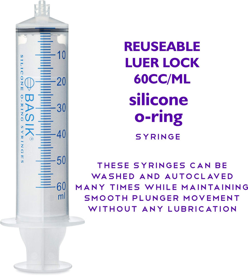 BASIK 60cc Luer Lock O Ring Syringe. Perfect for Hand Feeding Enteral ...