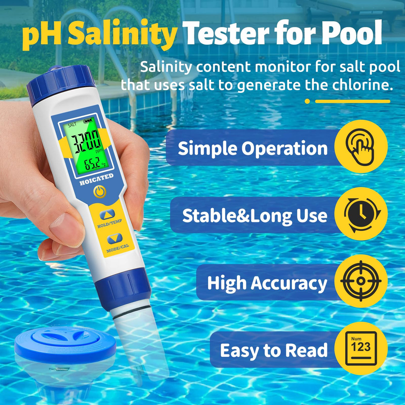 Digital Salinity Tester for Saltwater Pool Salt Tester pH Meter for ...