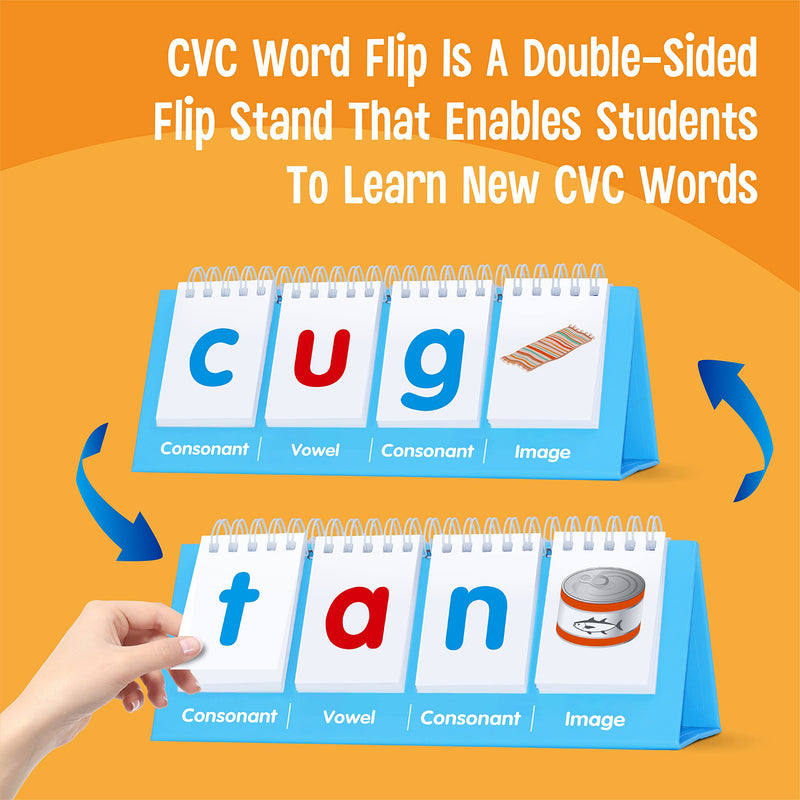 CVC Word Flip Chart, Double Sided Word Flip 40 Short Vowel Words ...