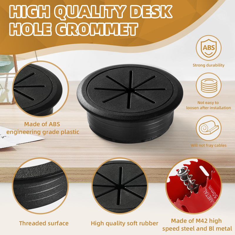 Desk Grommet 2 Inch (50 mm) 8 Pieces, Desk Hole Cover for Cables Black ...