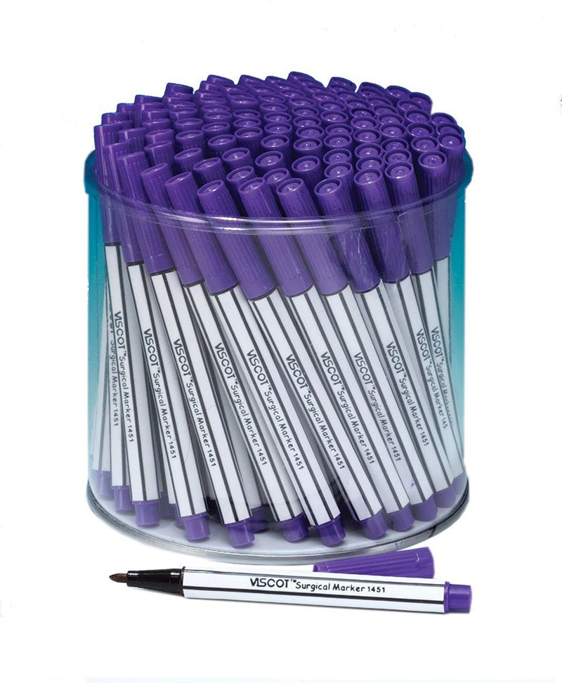 FINE TIP 100 Mini Piercing & Tattoo Skin Markers in Case Purple Ink 100 ...
