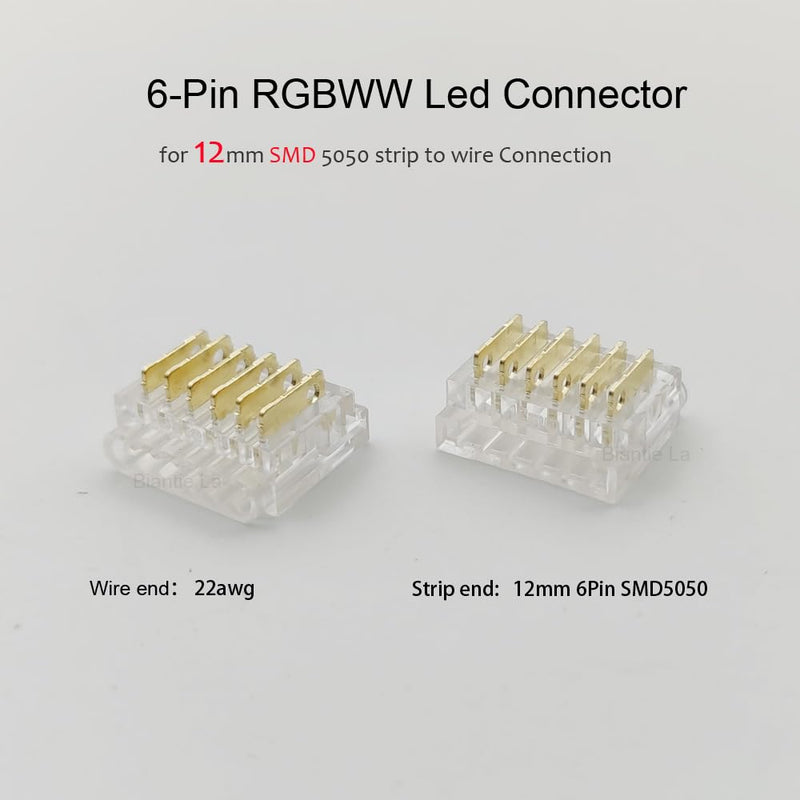 Biantie La RGBWW LED Strip Light Connectors - 6-Pin 12mm Solderless ...