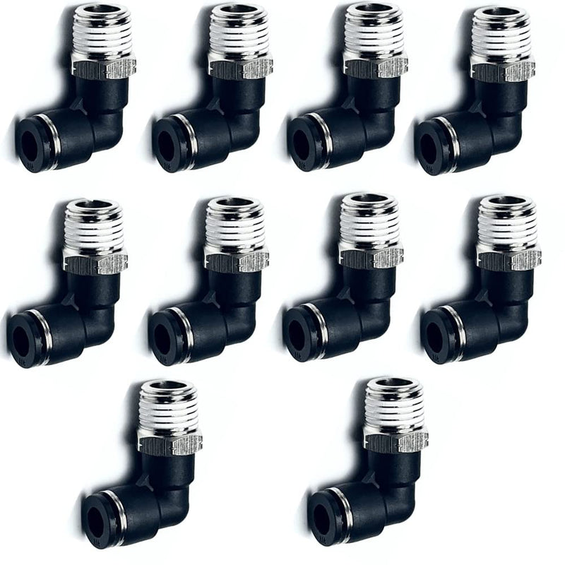 VETLEY Pneumatic Quick Pipe Connector 2-Way Elbow Male Thread Tube Fitting 1/4 Inch Tube OD x 1/ ...