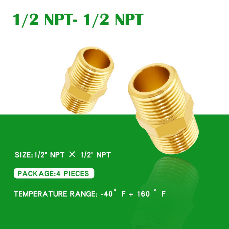 Tnuocke 3pcs 1/2 NPT Male x 1/2 NPT Male Solid Brass Nipple Pipe ...