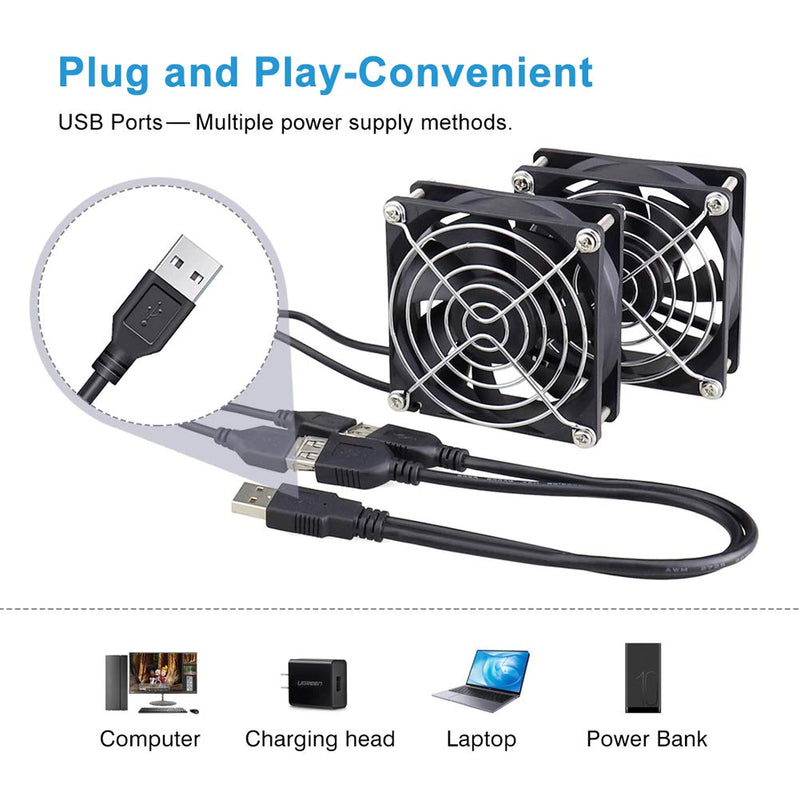 Wathai 80mm x 80mm x 25mm USB Fan 5V for Computer Laptop Router DVR ...