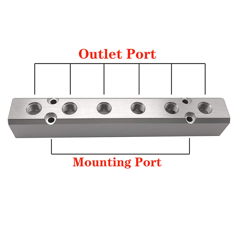 6 Way Pneumatic Manifold Air Distribution Block, G1/2 Supply Port, G1/4 ...