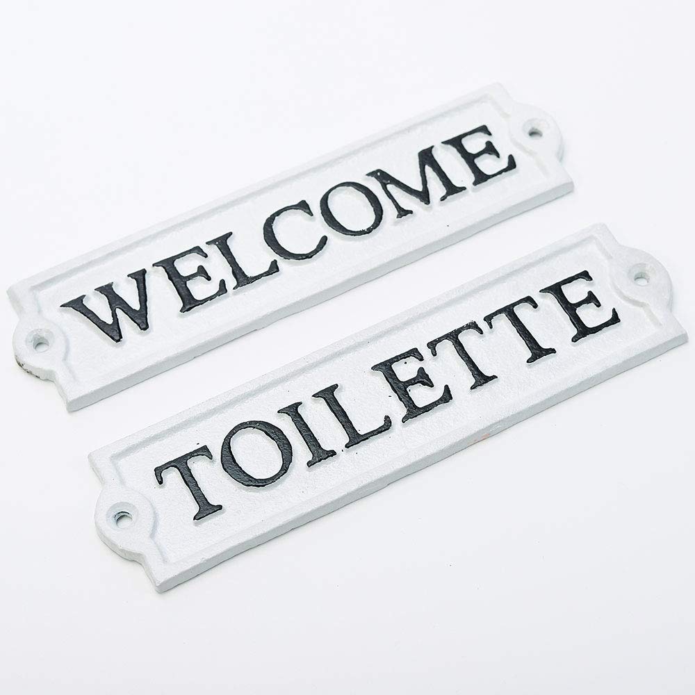 Sungmor Heavy Duty Cast Iron Door Toilet Sign - White Plaque Bathroom ...