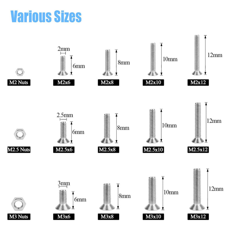 DYWISHKEY 600 PCS Metric M2 M2.5 M3, 304 Stainless Steel Flat Head ...