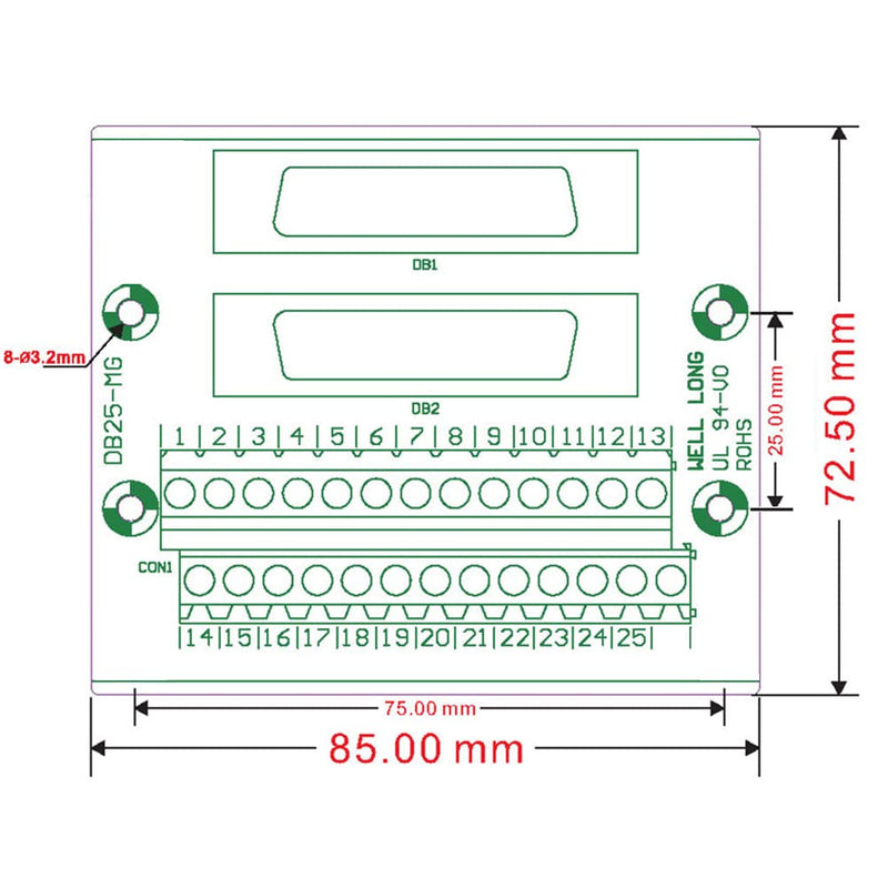 Jienk DB25 Male/Female D-SUB Din Rail Mount Interface Module, D-sub ...