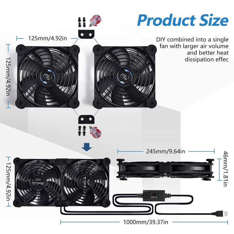 SCCCF Dual 120mm USB Speed Control Fan, 5V Portable Cooling Fan for ...